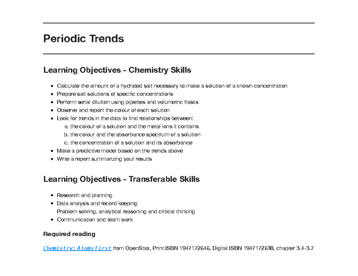 Periodic trends lab manual - Fall 2023 - CHEM-110-003 004 005 006 007 ...