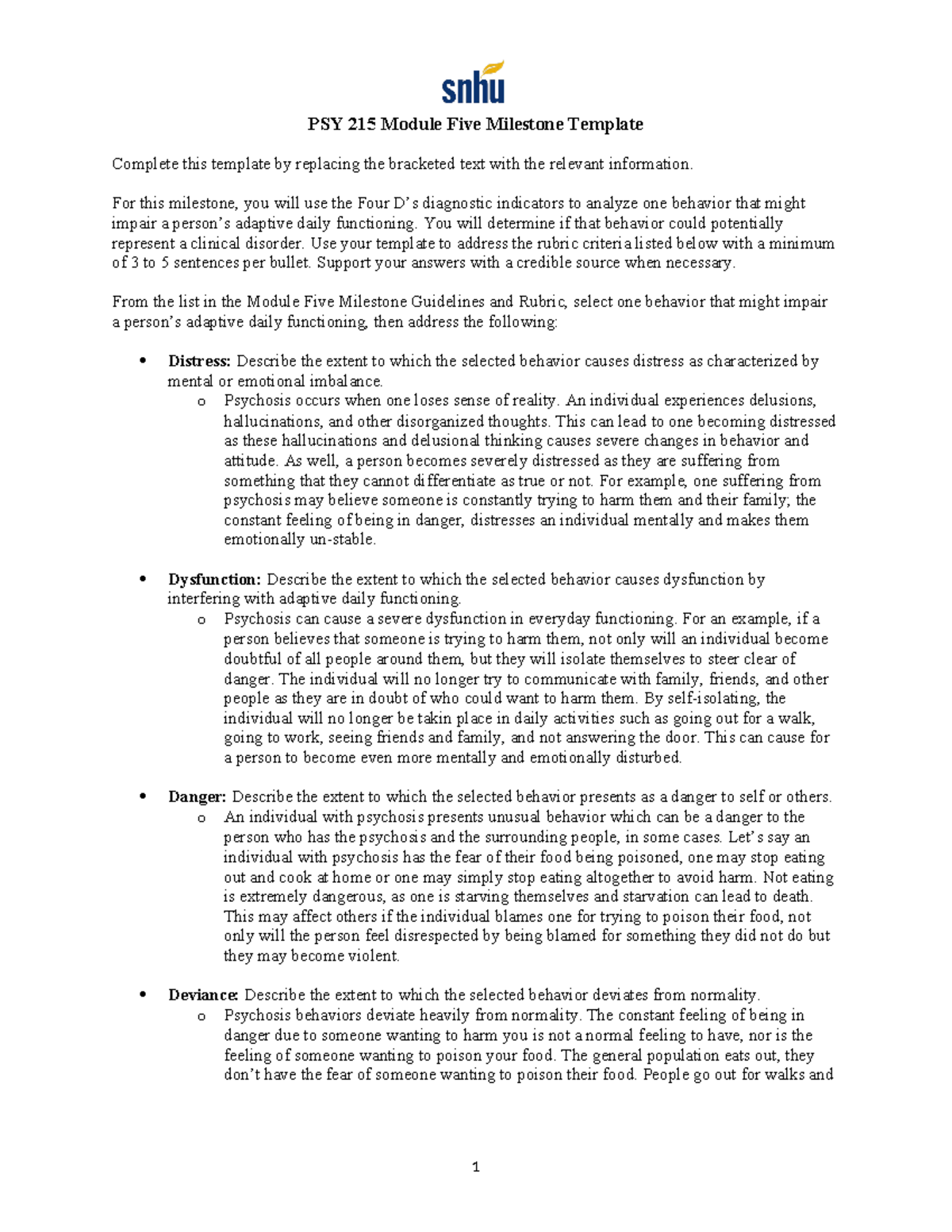 PSY 215 Module Five Milestone Template - PSY 215 Module Five Milestone Template Complete this ...