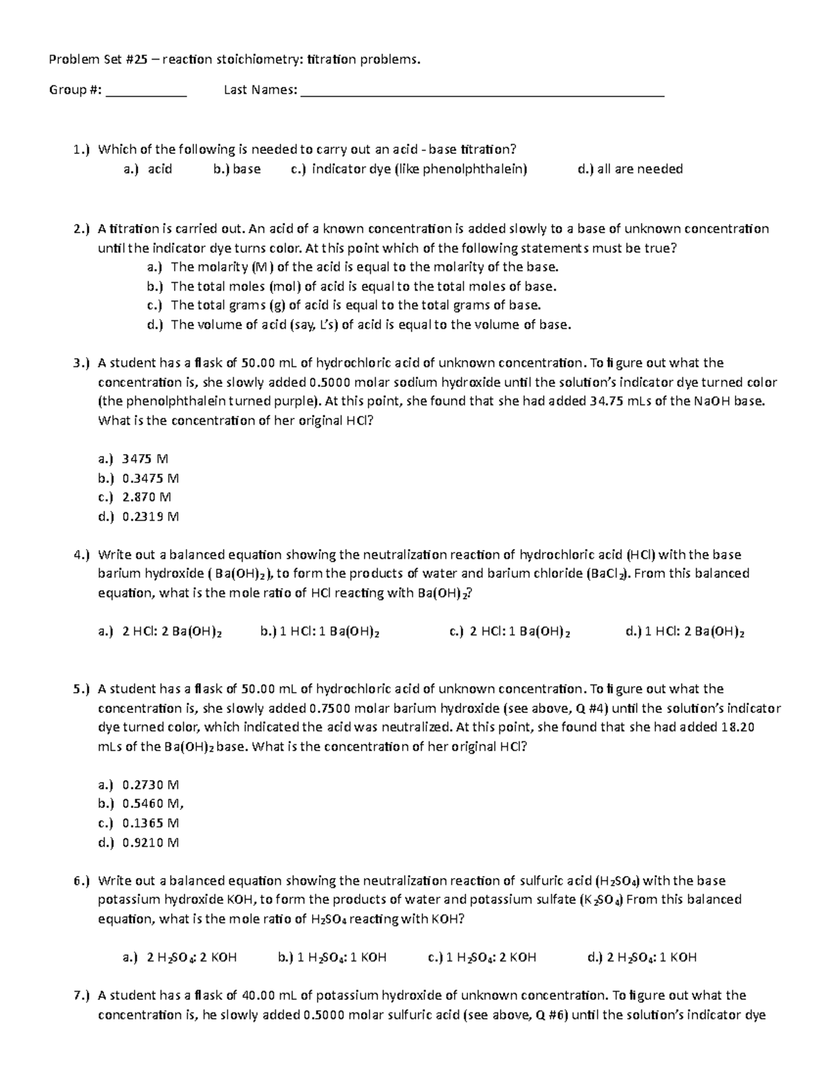 Problem+Set+%2325 - Problem Set #25 – reaction stoichiometry: titration ...