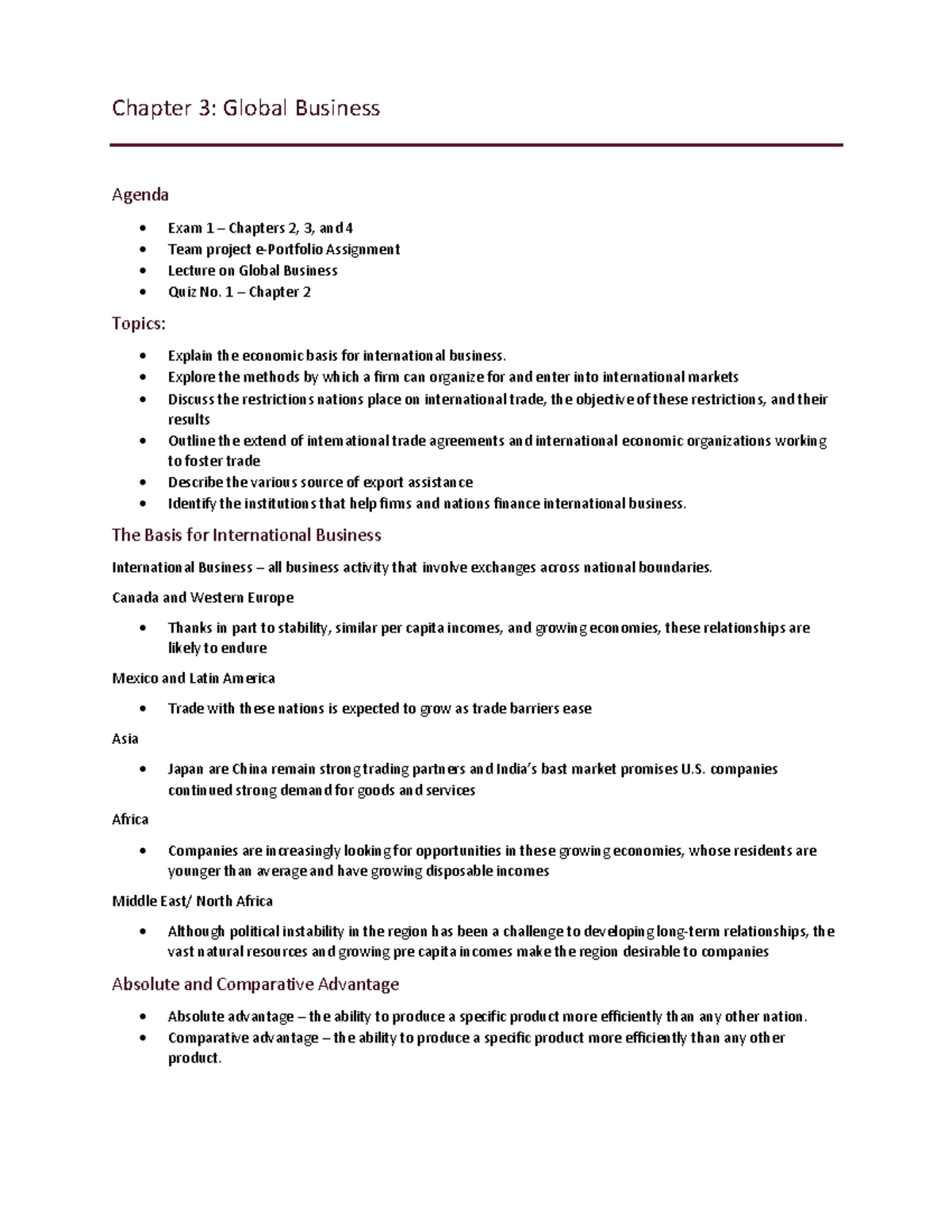 Chapter 3 - For Singh - Chapter 3: Global Business Agenda Exam 1 ...