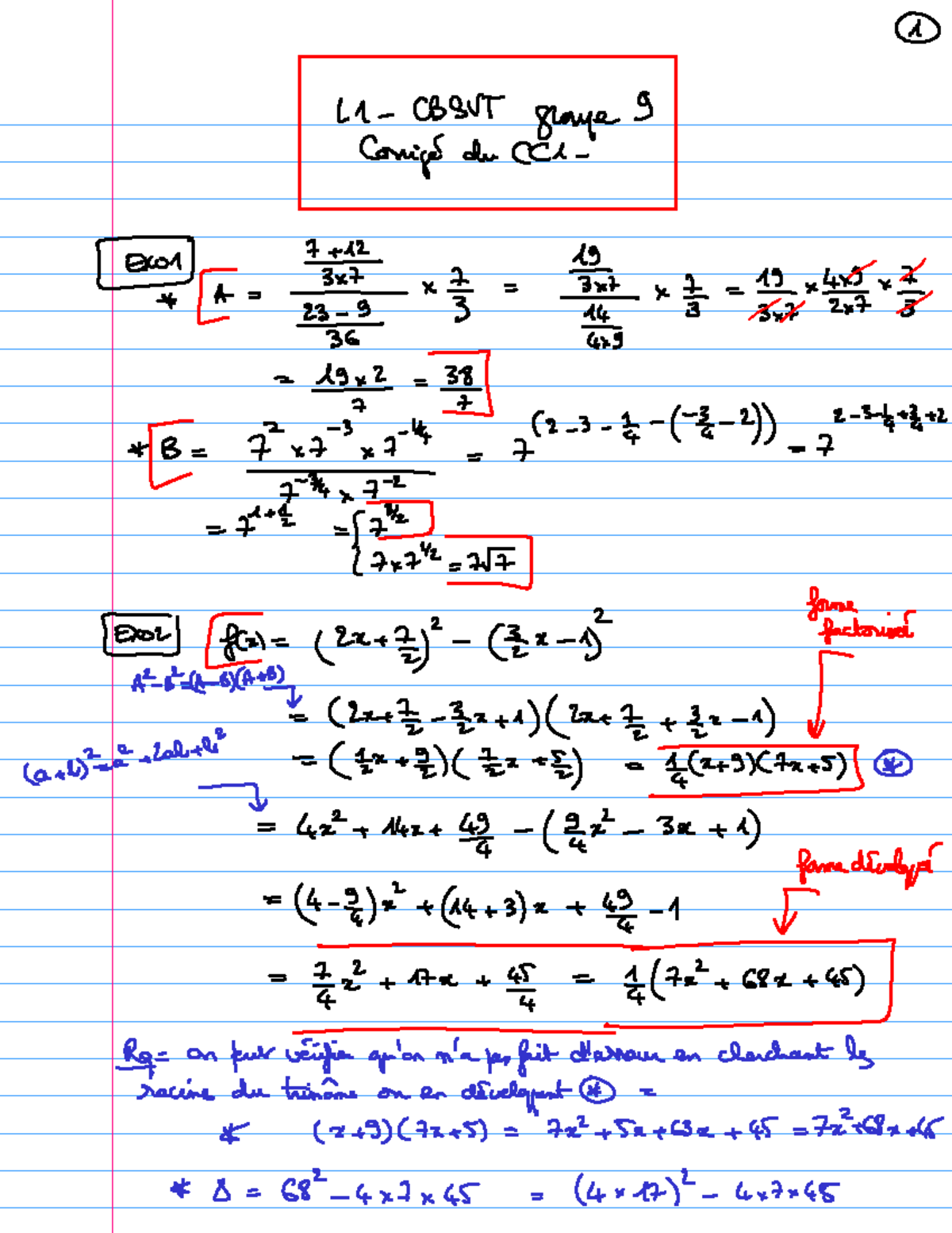 CC1-corrige - Licence Sciences de la Vie et de la Terre parcours Biologie - Santé - Studocu