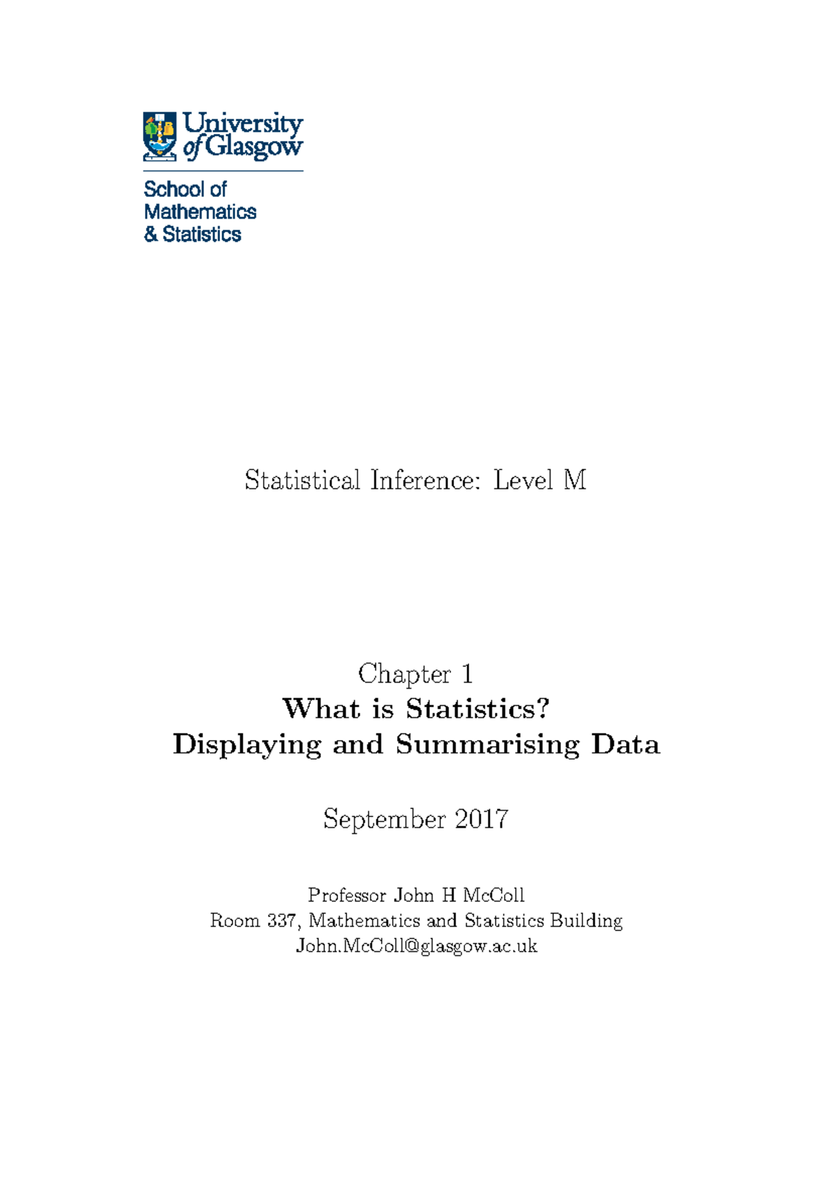 Lecture Notes Chapters 1 3 Statistical Inference Level M Chapter 1 What Is Statistics