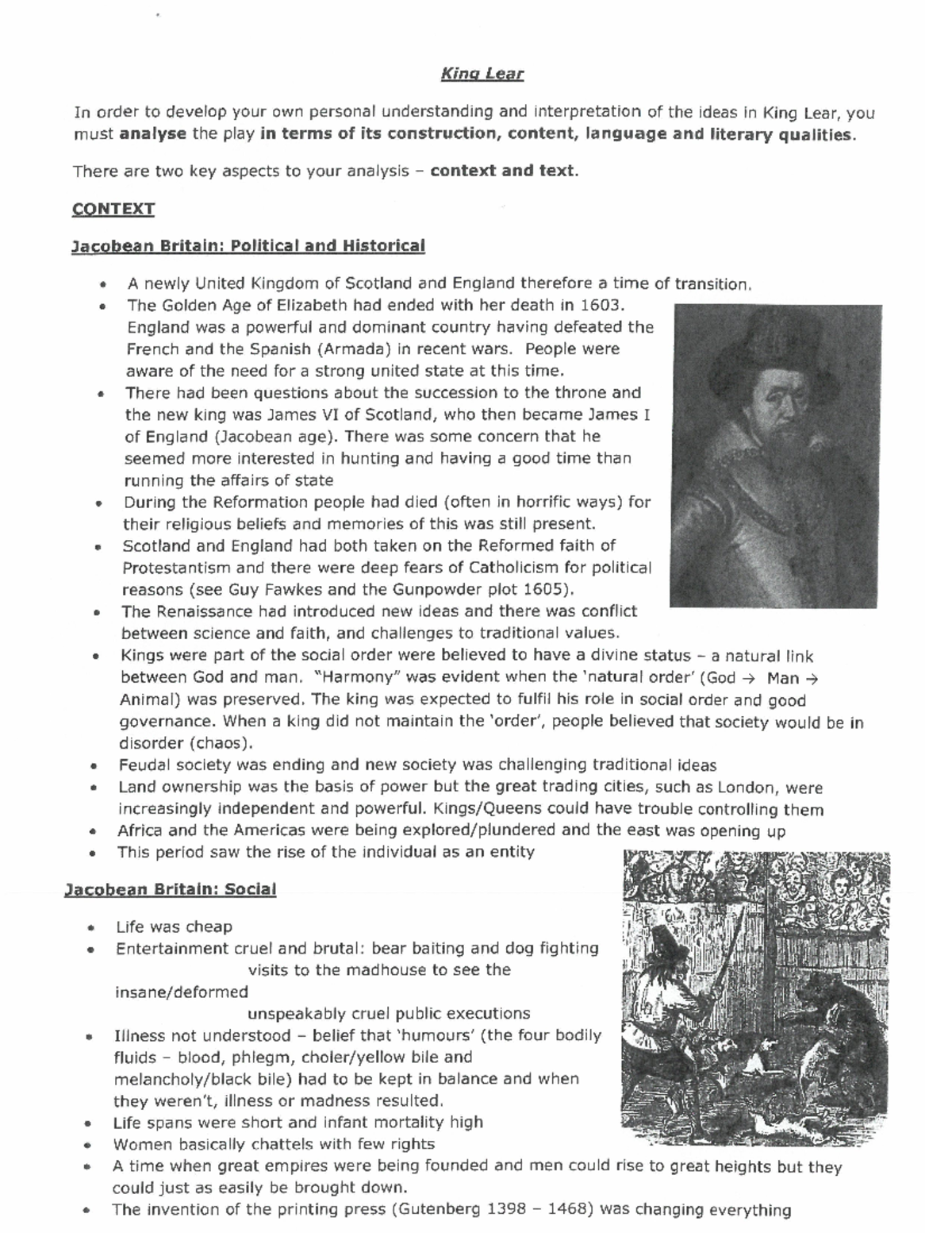 King Lear context notes - Studocu