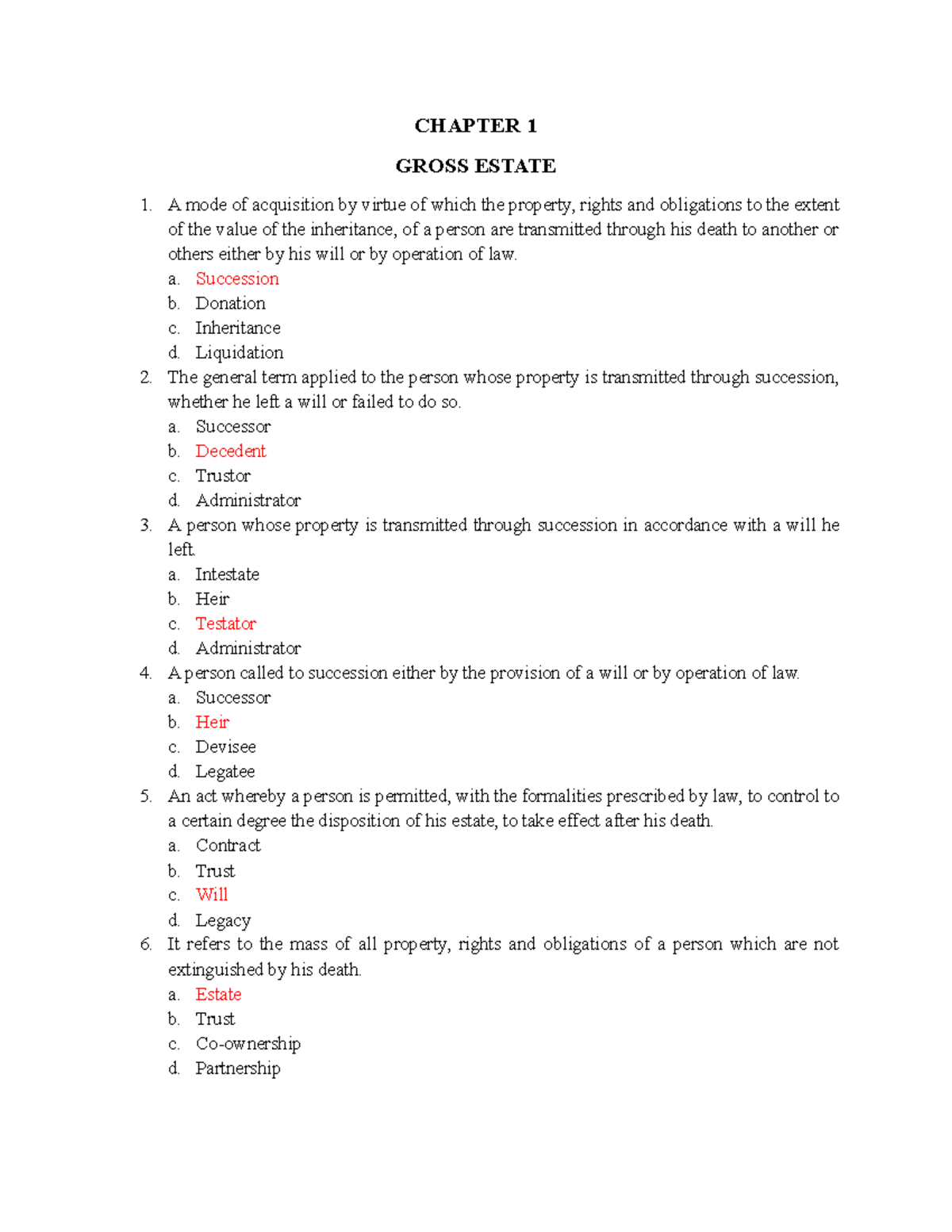 Chapter 1. Gross Estate - CHAPTER 1 GROSS ESTATE A mode of acquisition ...
