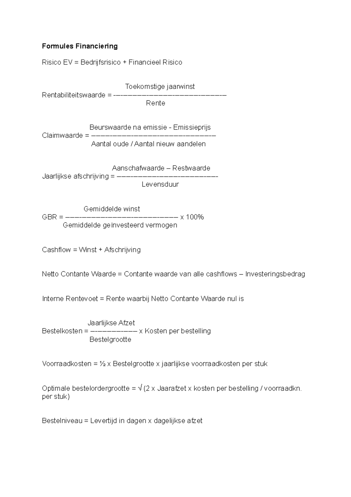 Formules Financiering - Formules Financiering Risico EV ...