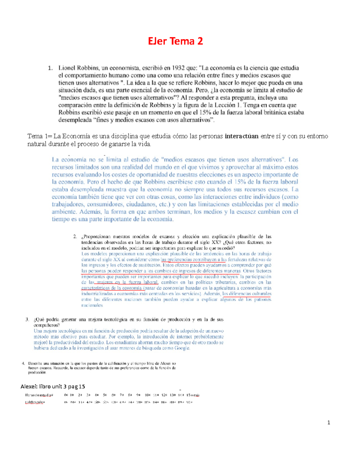 EJER T 2 (unit 3) - Practica - EJer Tema 2 Tema 1= La Economía es una disciplina que estudia ...