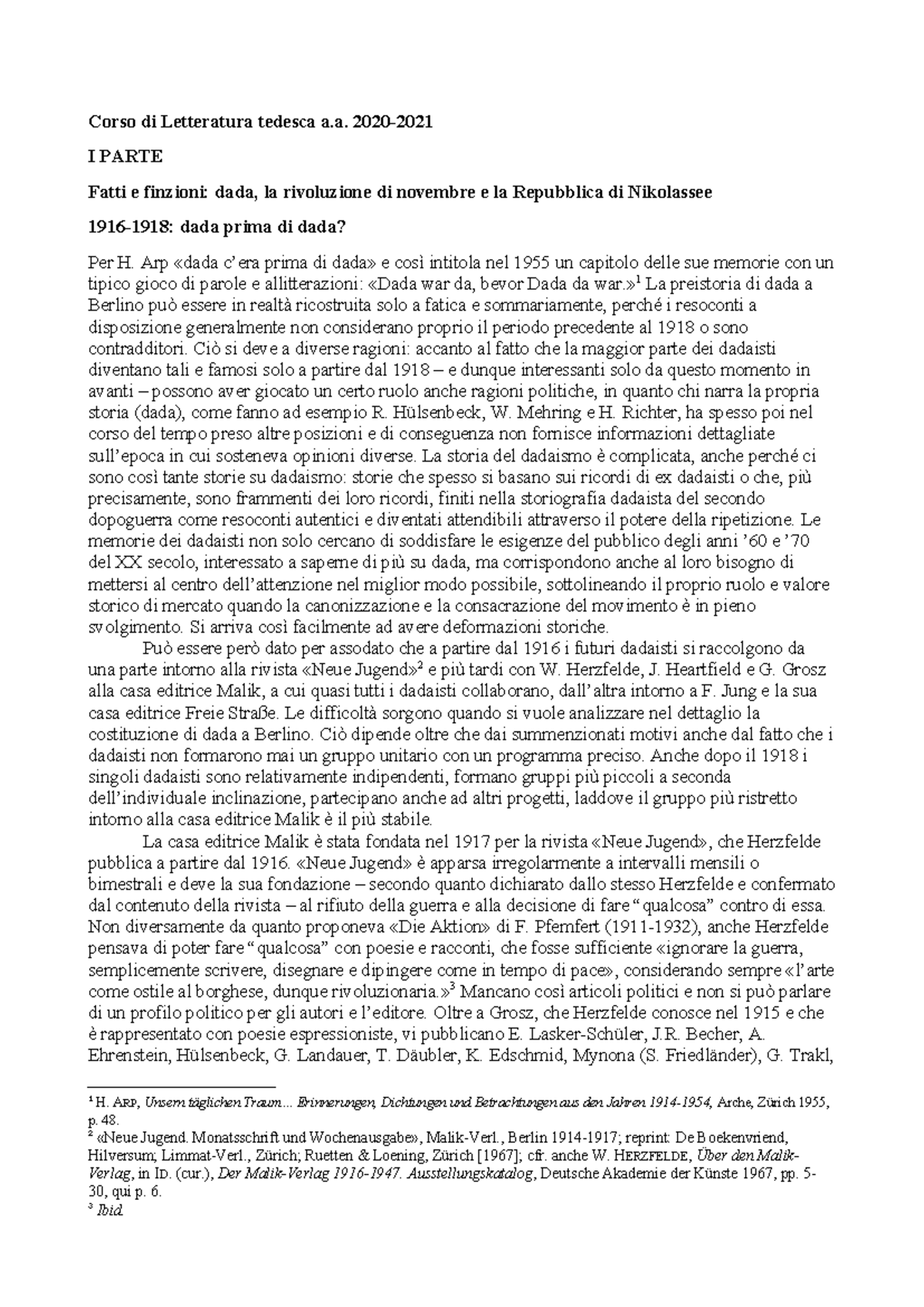 riassunto dada e revolution - Corso di Letteratura tedesca a. 2020- I ...