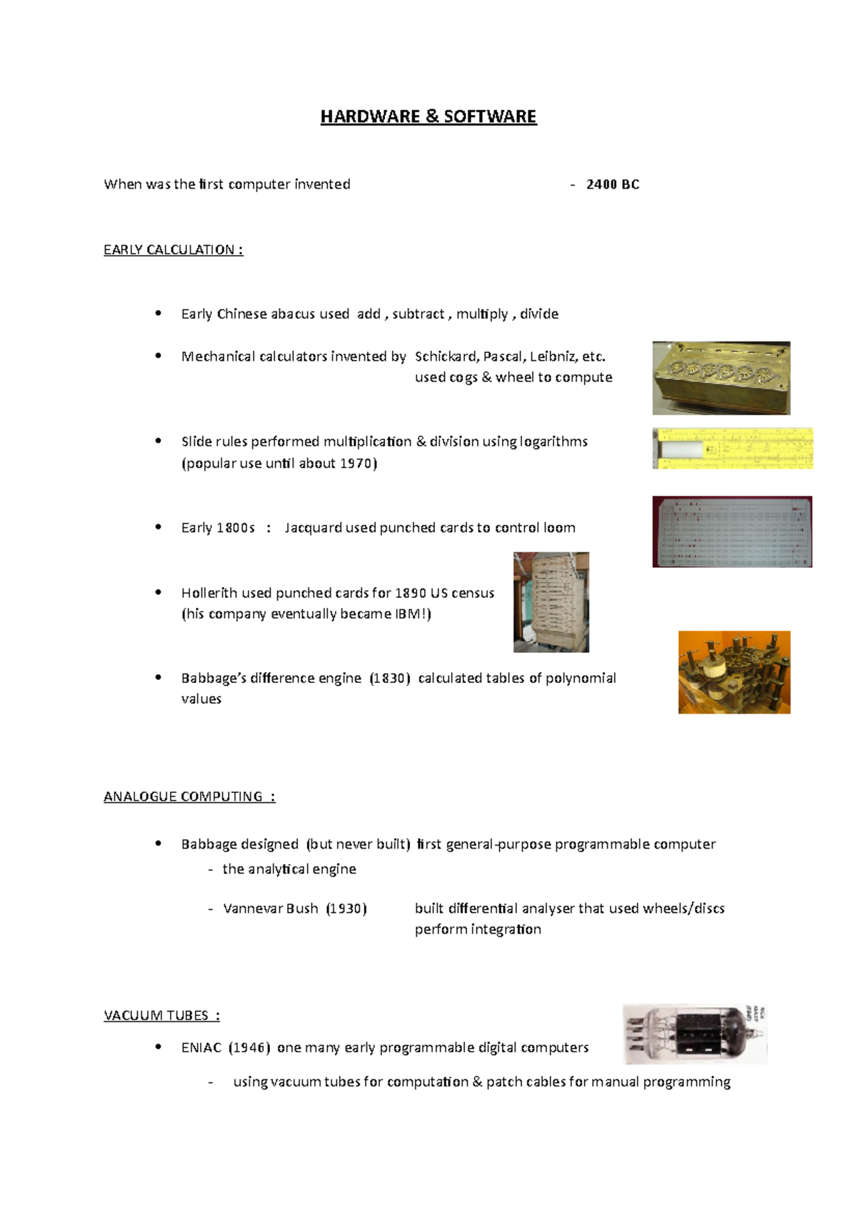 Hardware AND Software - CSC1015F UCT - HARDWARE & SOFTWARE When was the first computer invented ...