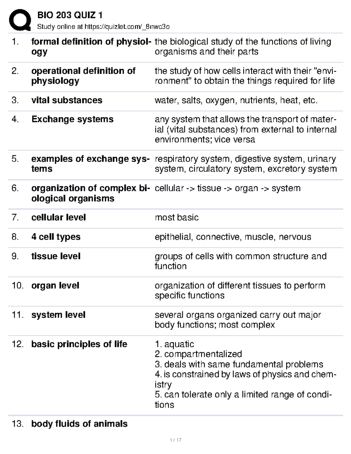 Bio 203 quiz 1 flashcards - Study online at quizlet/_8nwc3o formal ...