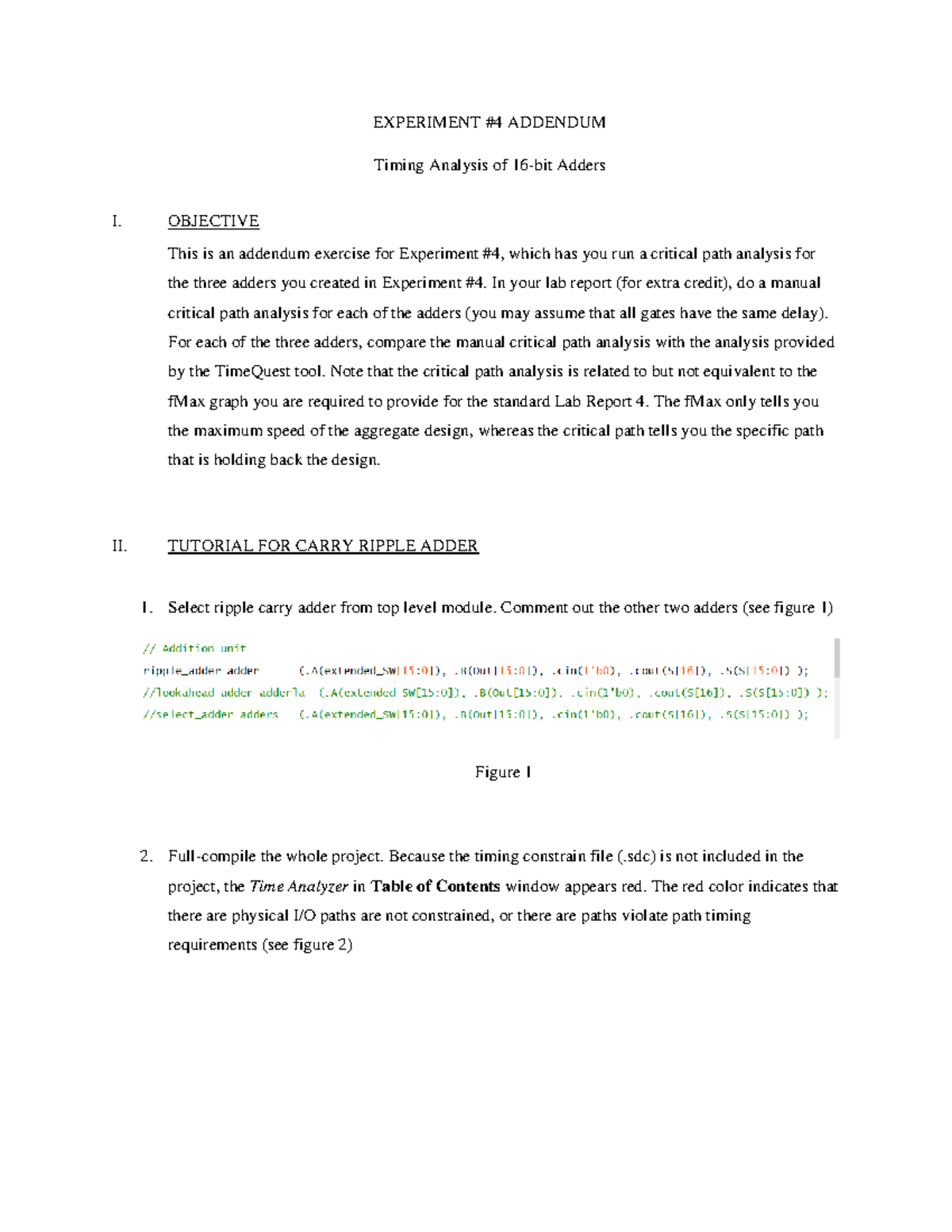 Timing Analysis of Adders: Manual vs TimeQuest Tool - Studocu