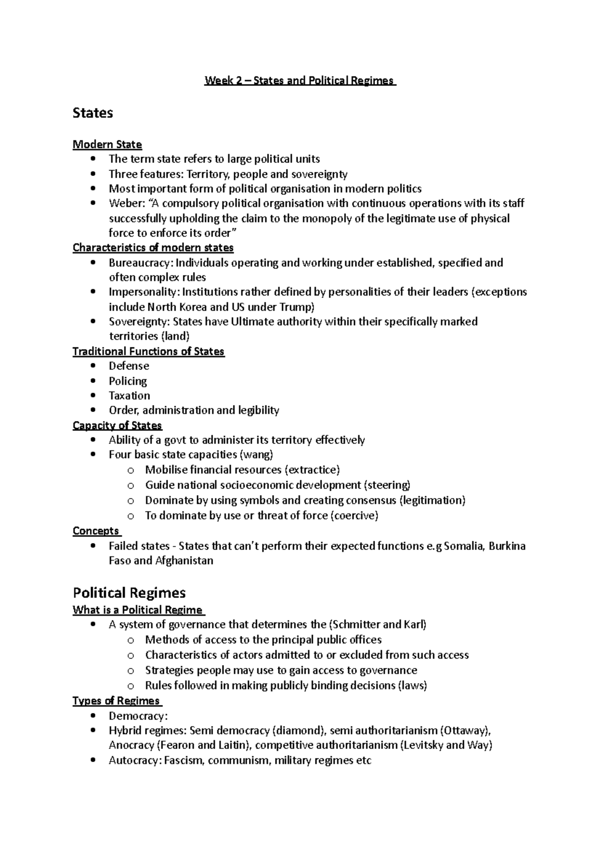 Week 2 - States and Political regimes - Week 2 – States and Political ...