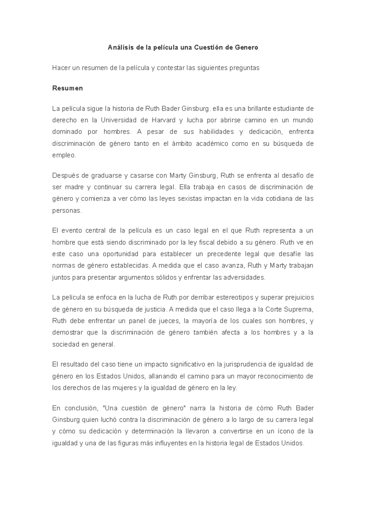 Análisis de la película una Cuestión de Genero - Análisis de la ...