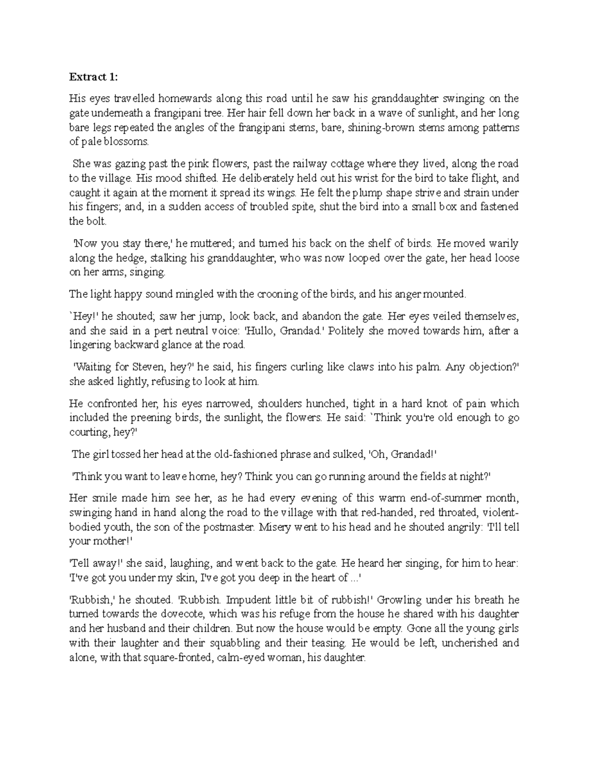 Session 9 - TEXT Reading - Extract 1: His eyes travelled homewards ...