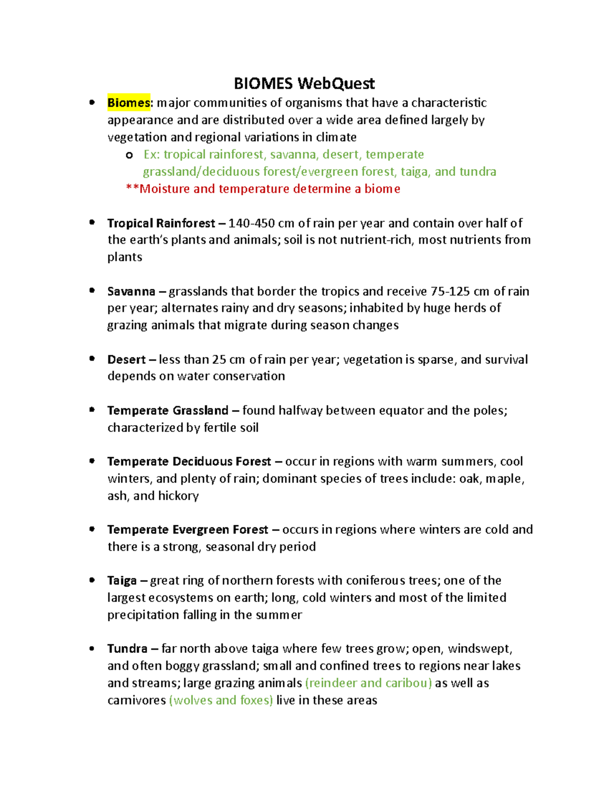 Biomes Web Quest - BIOMES WebQuest Biomes: major communities of ...