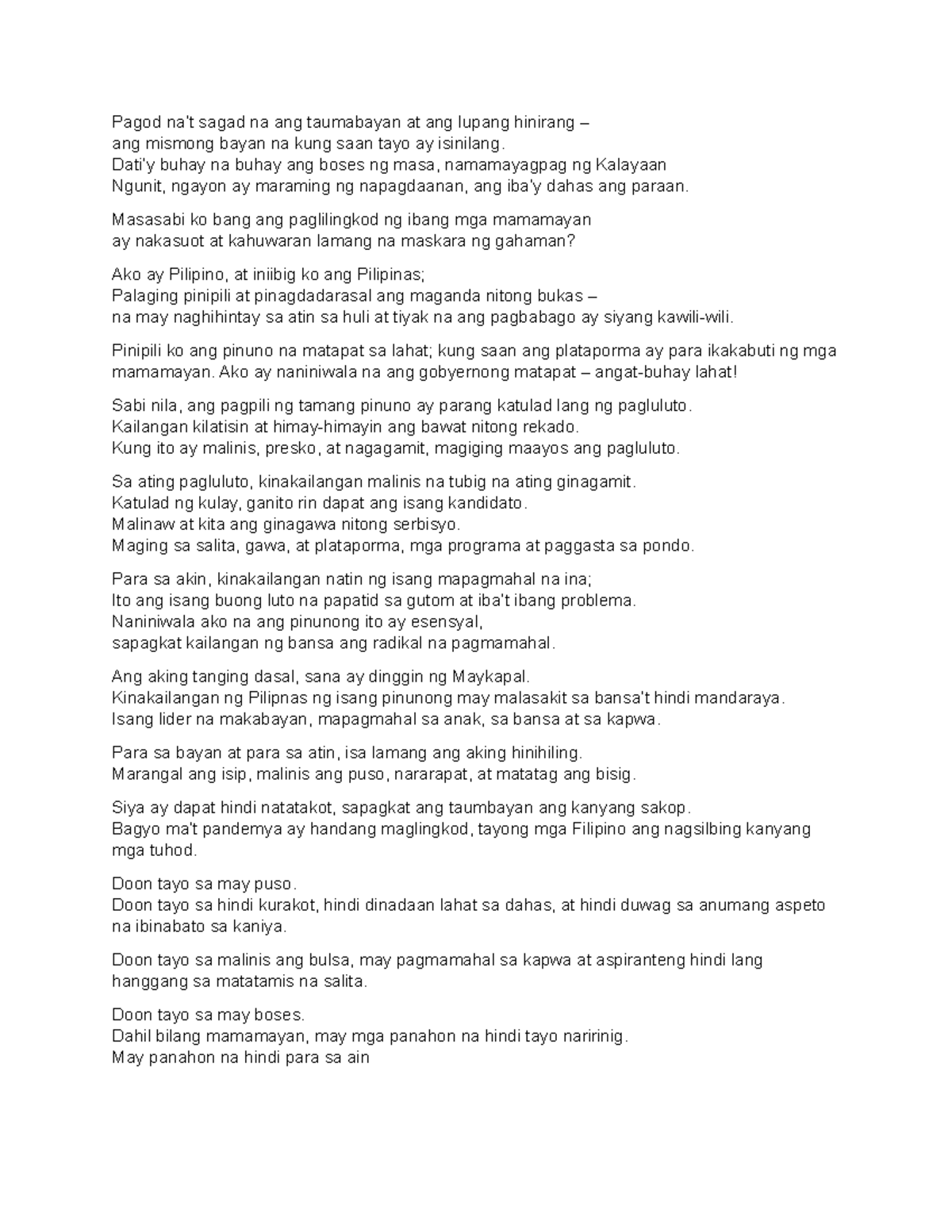 Pagod na - :) THANKS - Pagod na’t sagad na ang taumabayan at ang lupang ...