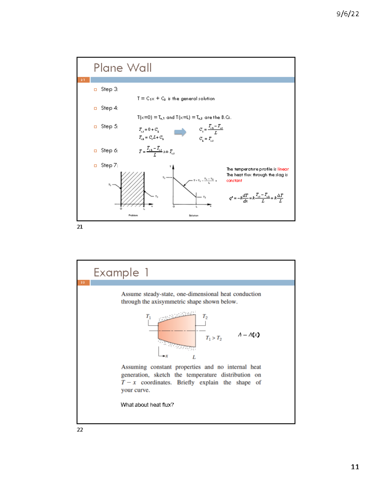 Pt3 Lecture 5 Heat Diffusion Equation - Plane Wall ̈ Step 3: T = C 1 x ...