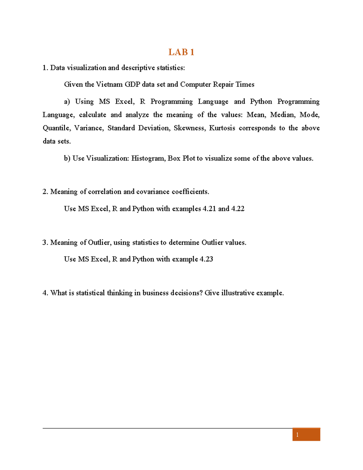 Lab1 - Đề bài Lab 1 - LAB 1 1. Data visualization and descriptive statistics: Given the Vietnam ...