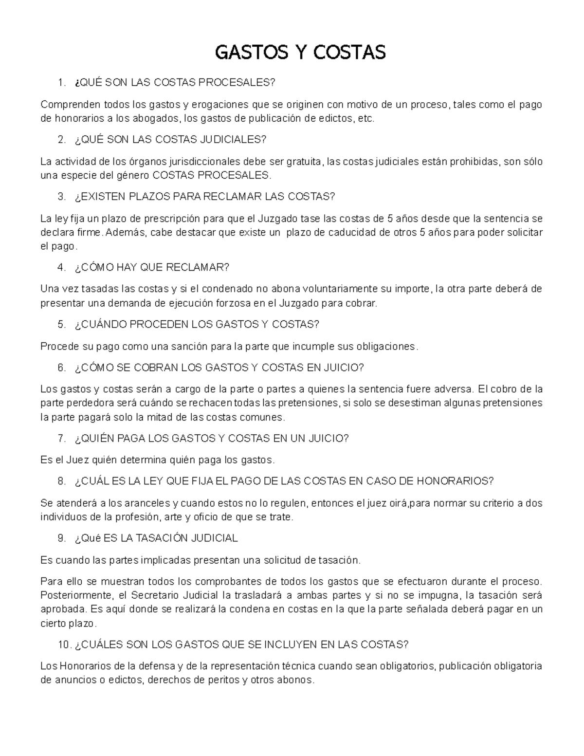 Gastos Y Costas - GASTOS Y COSTAS 1. ¿QUÉ SON LAS COSTAS PROCESALES ...