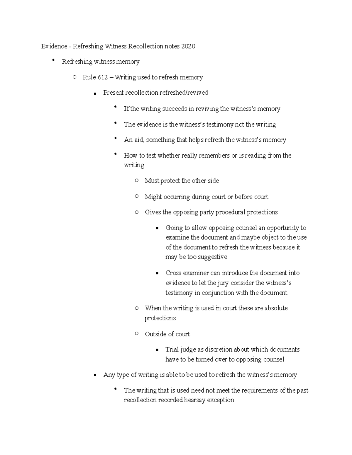 Evidence - Refreshing Witness Recollection notes 2020 - .. Writing may ...