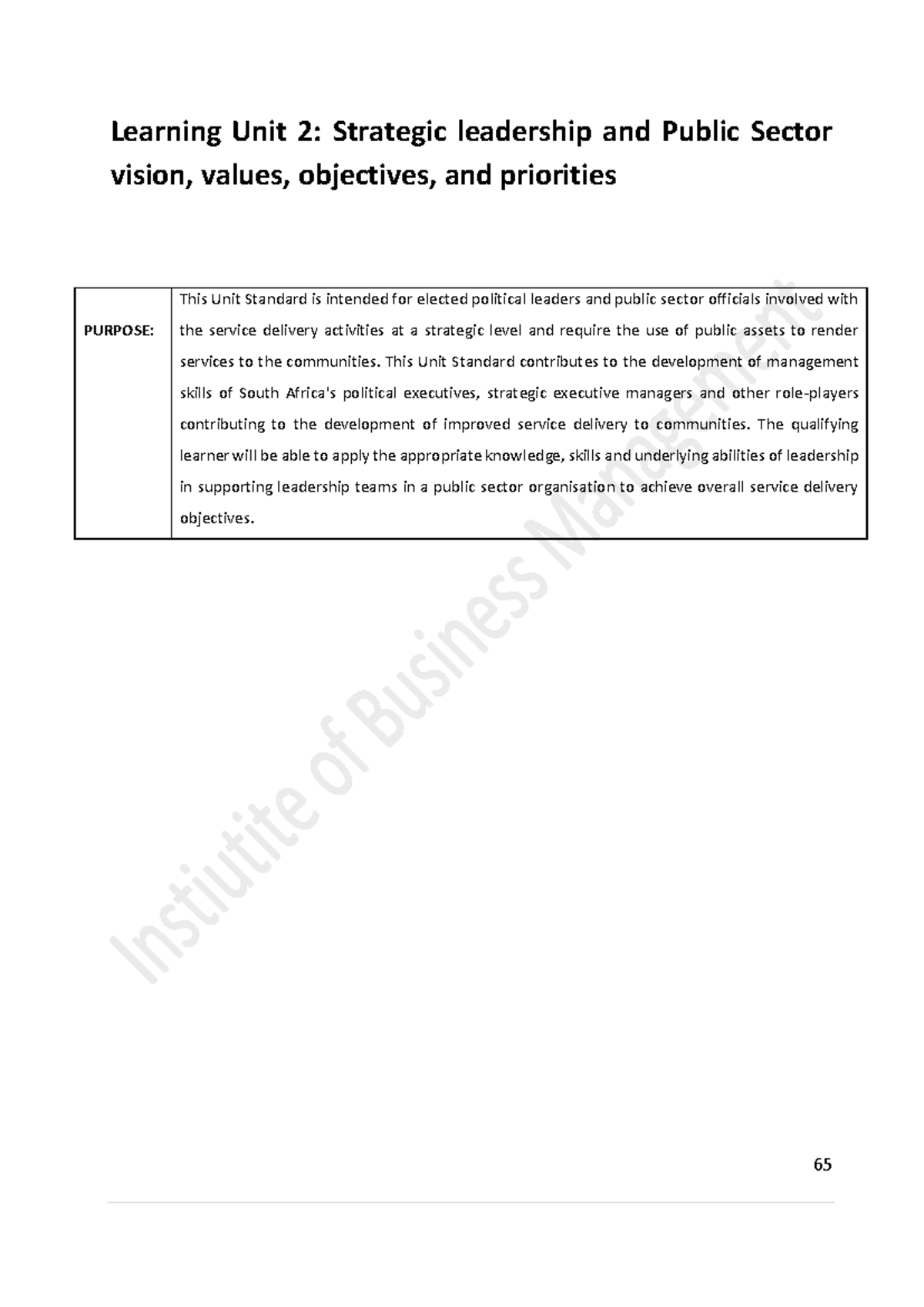 Module 1 Study Guide 65 104 - Learning Unit 2: Strategic leadership and ...