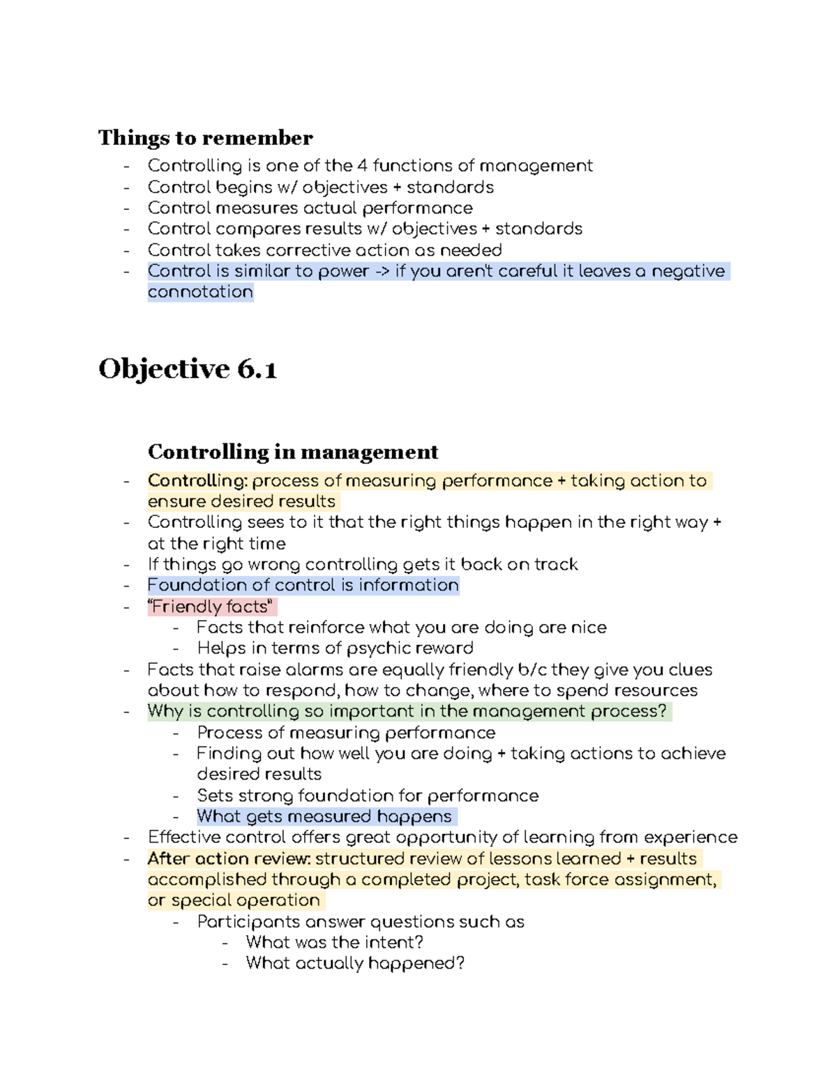 Ch 6- controls + control systems - Things to remember Controlling is ...