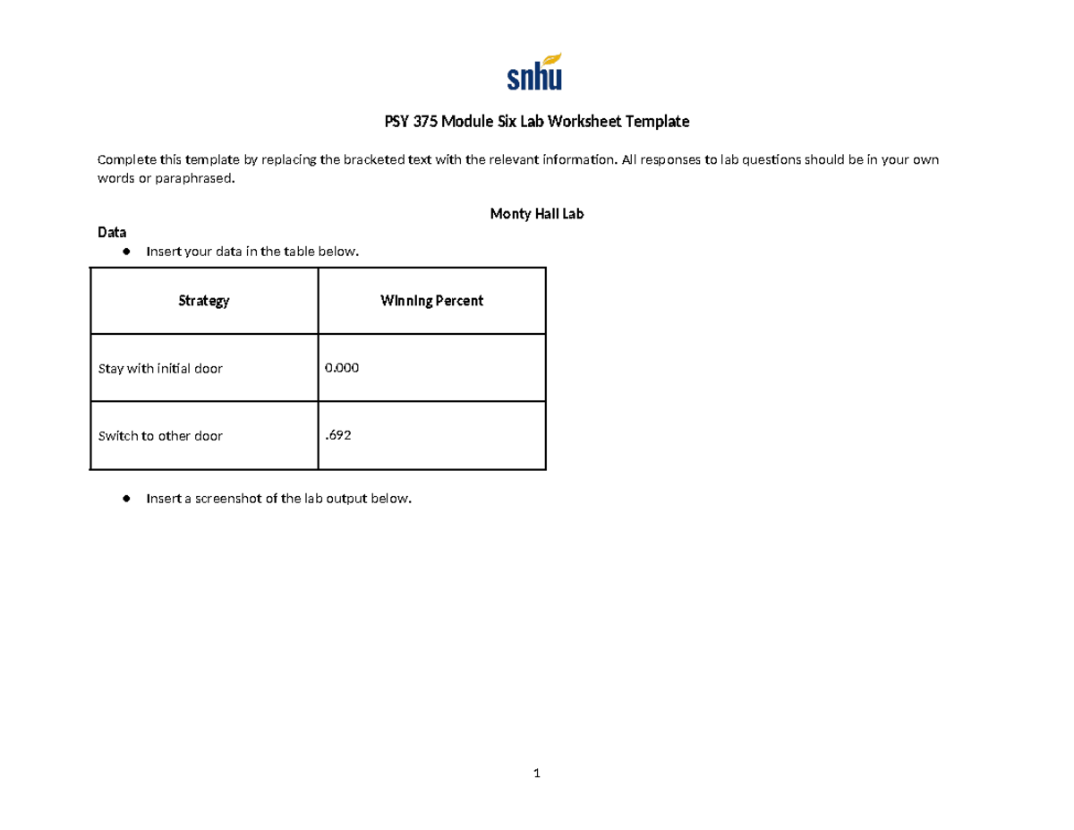PSY 375 Module 6 Lab Worksheet Template - PSY 375 Module Six Lab ...