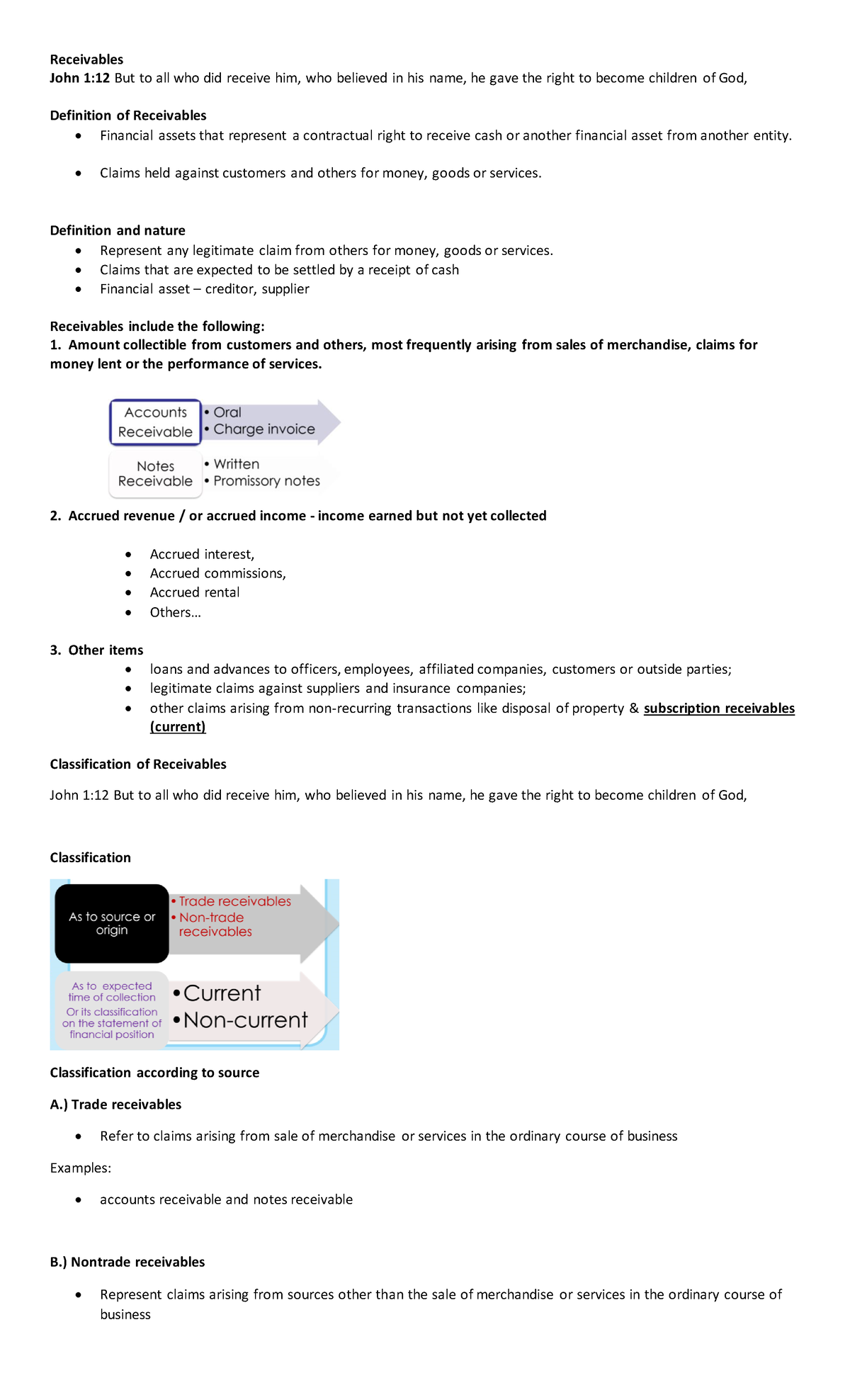 Receivables - Lecture notes 10 - Receivables John 1:12 But to all who ...