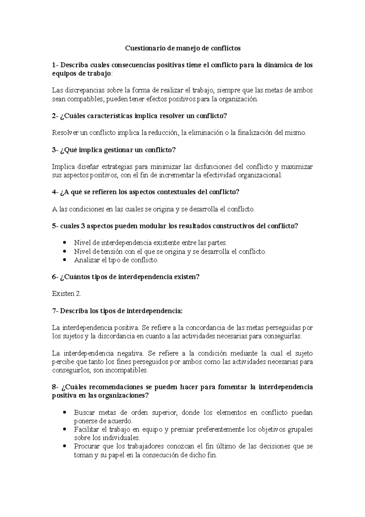 Cuestionario Manejo de conflicto - Cuestionario de manejo de conflictos ...