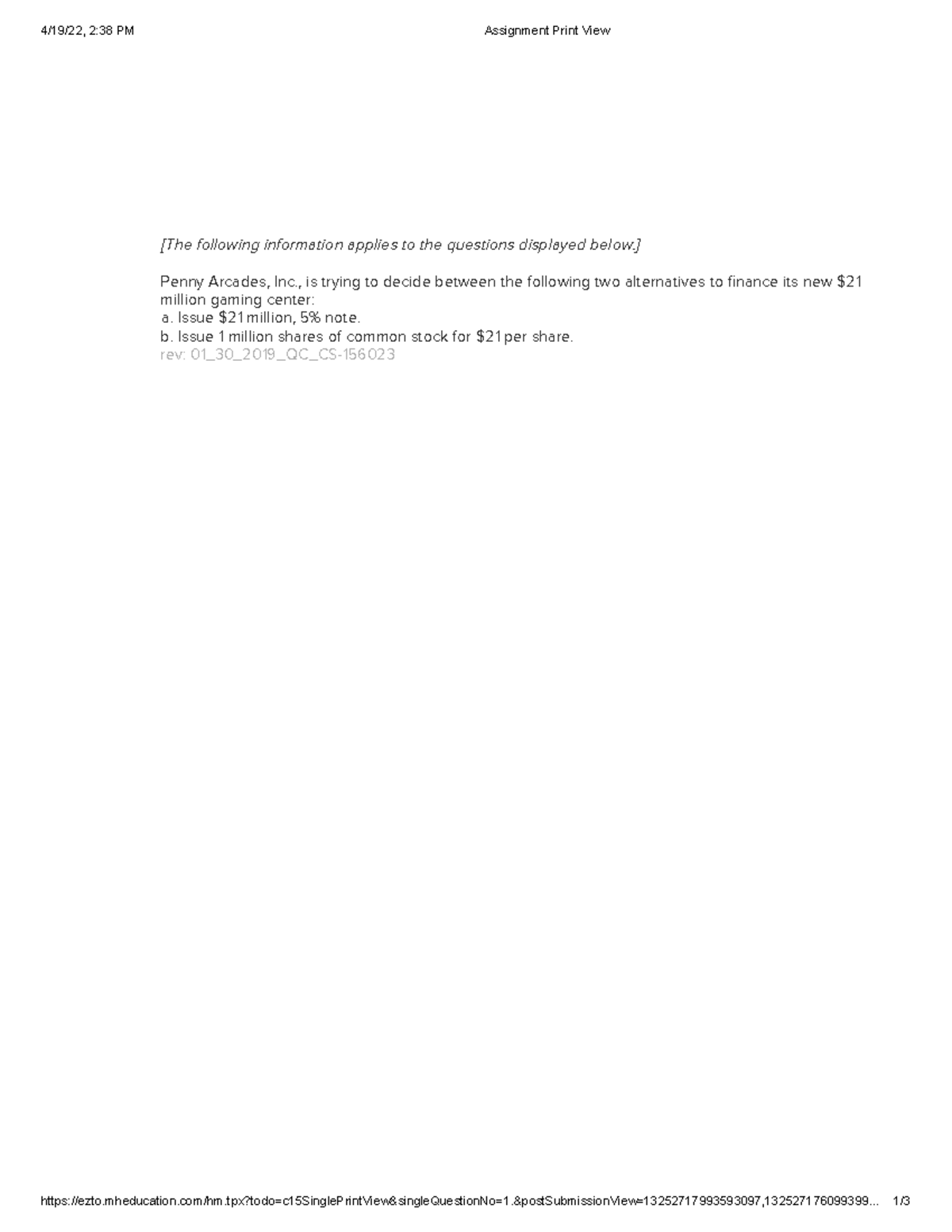 Ch 9 Practice Question 1 - 4/19/22, 2:38 PM Assignment Print View - Studocu