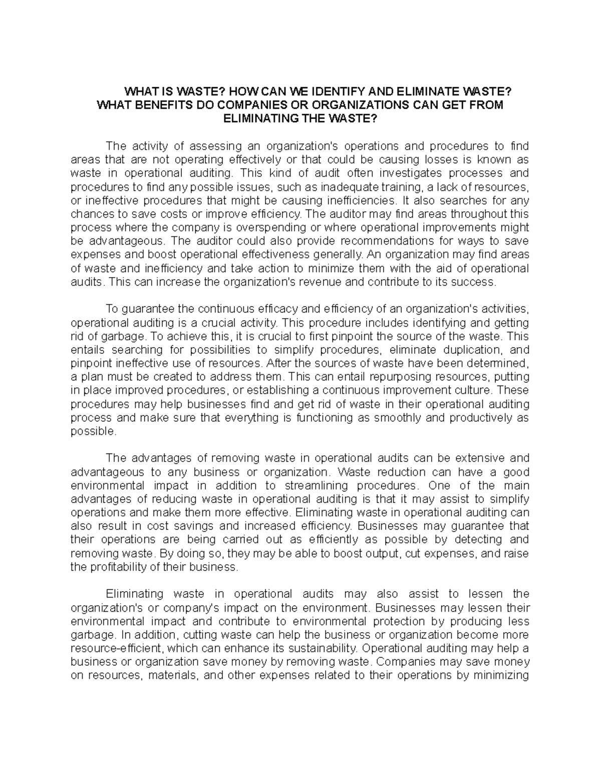 WHAT IS Waste - Operational Audit - WHAT IS WASTE? HOW CAN WE IDENTIFY ...