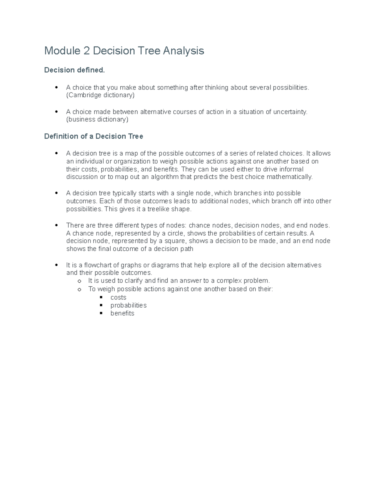 Module 2 Decision Tree Analysis - Module 2 Decision Tree Analysis ...