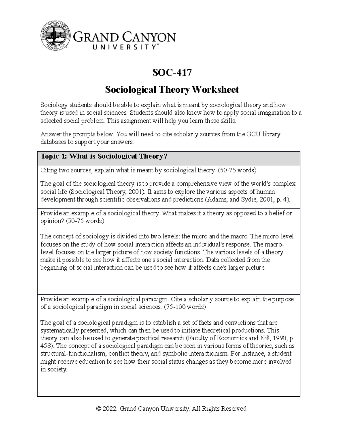 SOC.417 - Worksheet - SOC- Sociological Theory Worksheet Sociology ...