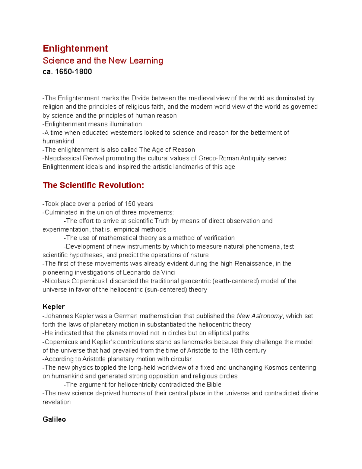 Chapter 11 Notes - Enlightenment Science and the New Learning ca. 1650 ...