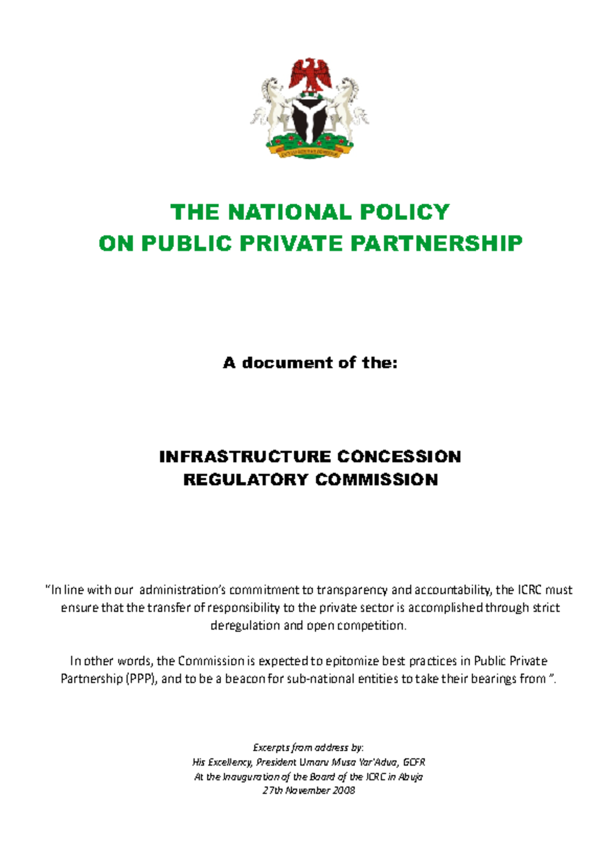National Policy on Public Private Partnership - THE NATIONAL POLICY ON ...