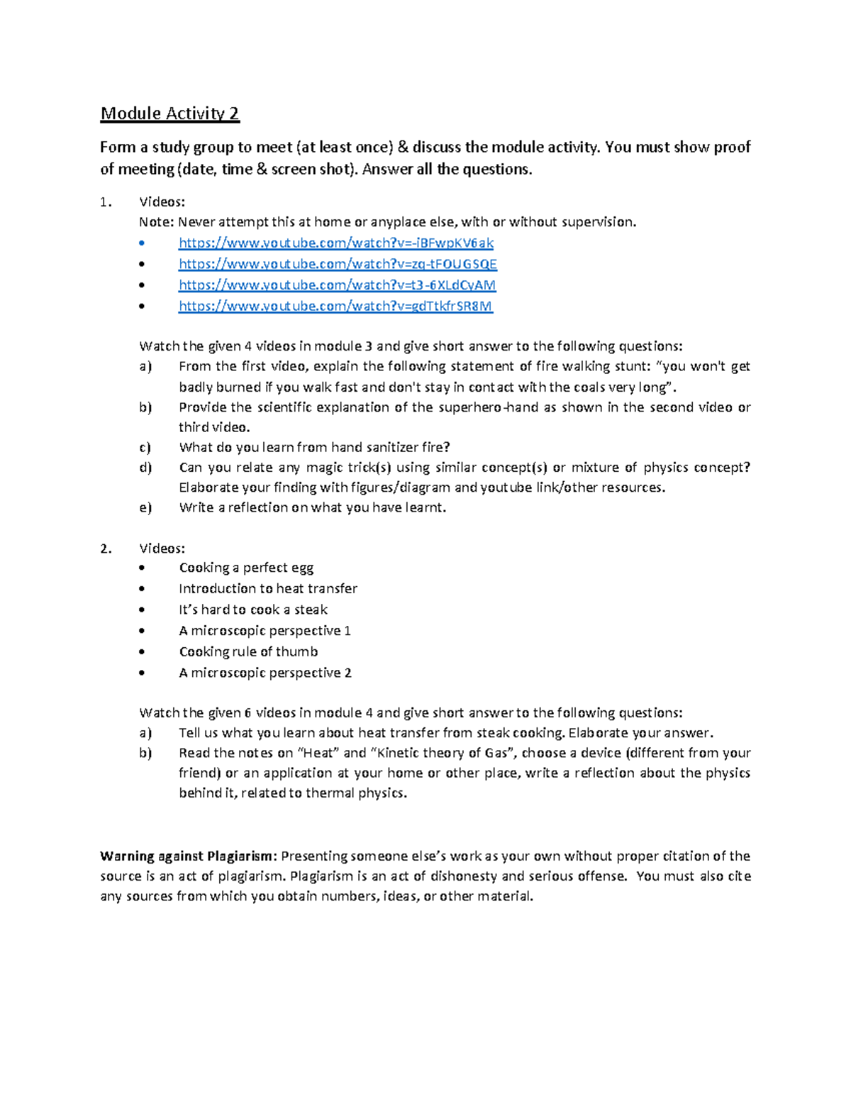 Module activity 2 (thermal activity semester 2) - Module Activity 2 ...