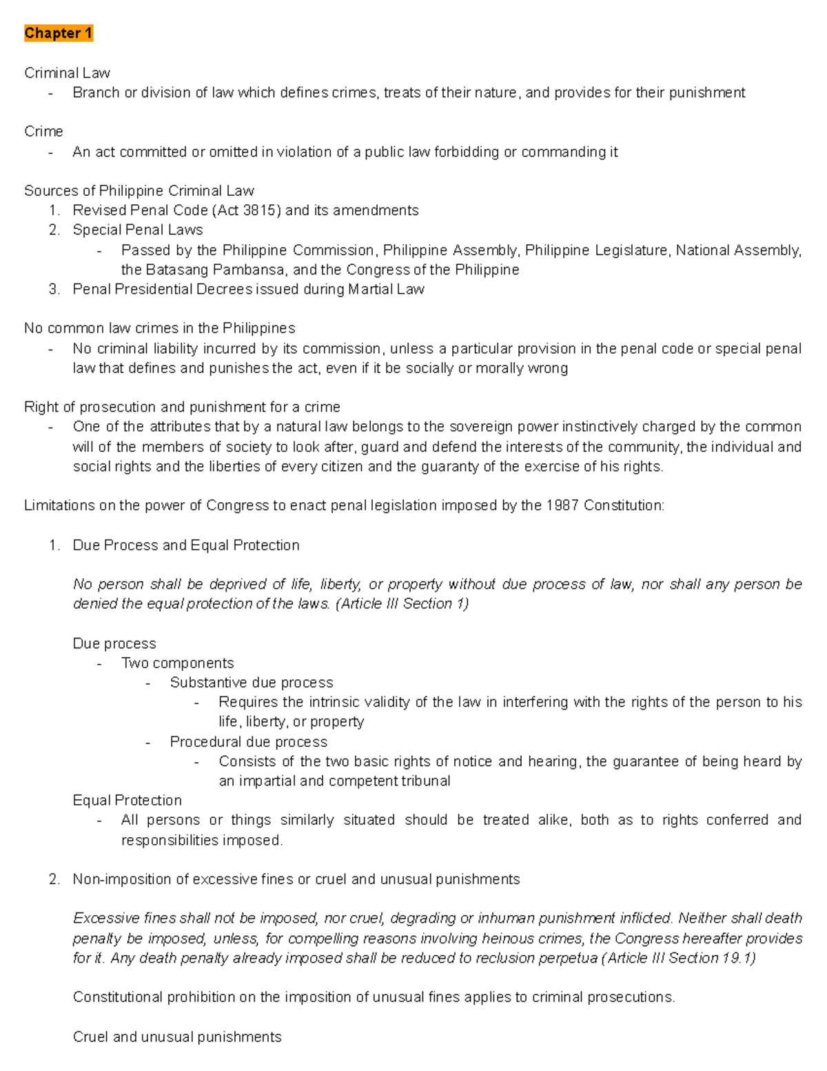 Crim Law Prelim Review Notes - Chapter 1 Criminal Law - Branch or ...