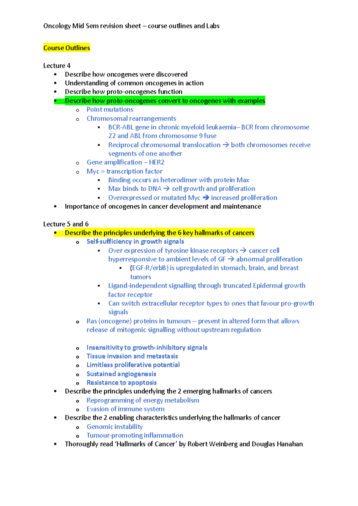 Oncology MID SEM - Mid sem - HUBS2209 - UoN - Studocu