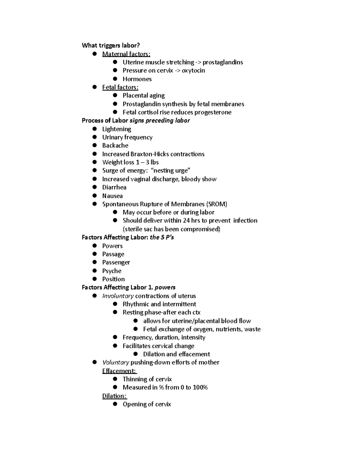 Labor and Delivery Notes - What triggers labor? Maternal factors ...