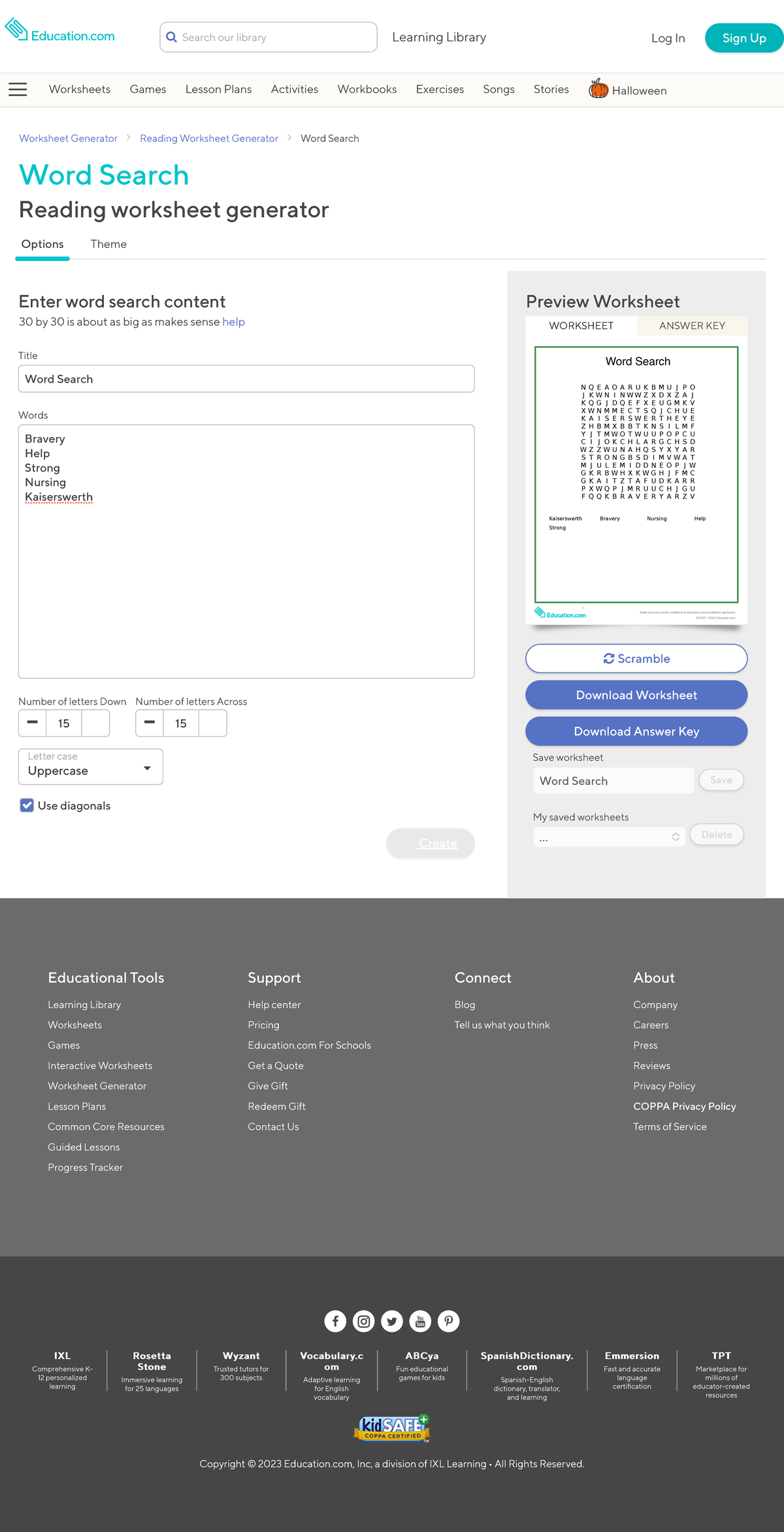 Word Search Worksheet Generator Education - Xpsltiffu!Hfofsbups ...