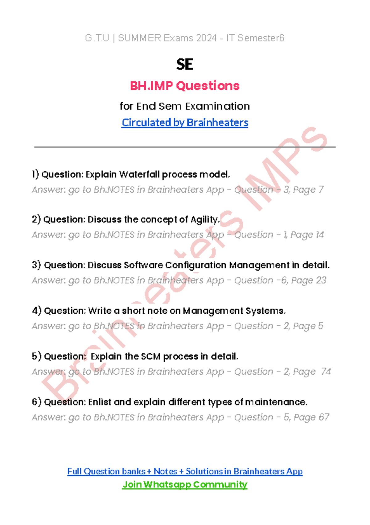 SE IT Sem6 Final Exam IMPs - Brainheaters IMPs G.T | SUMMER Exams 2024 - IT Semester SE BH ...