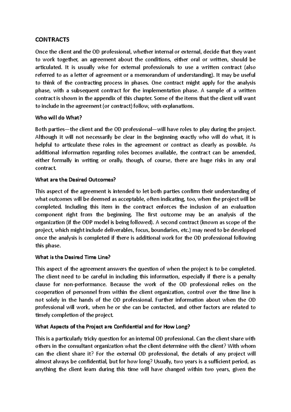 Contracts - CONTRACTS Once the client and the OD professional, whether ...