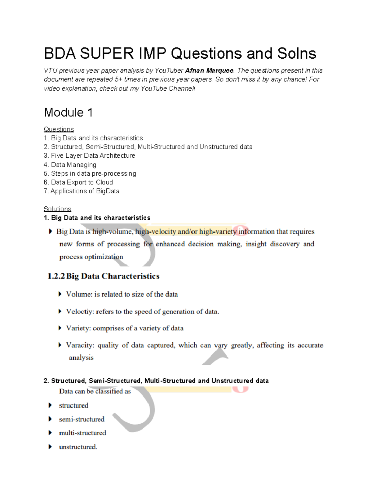 BDA Super IMP - BDA SUPER IMP Questions and Solns VTU previous year paper analysis by YouTuber ...