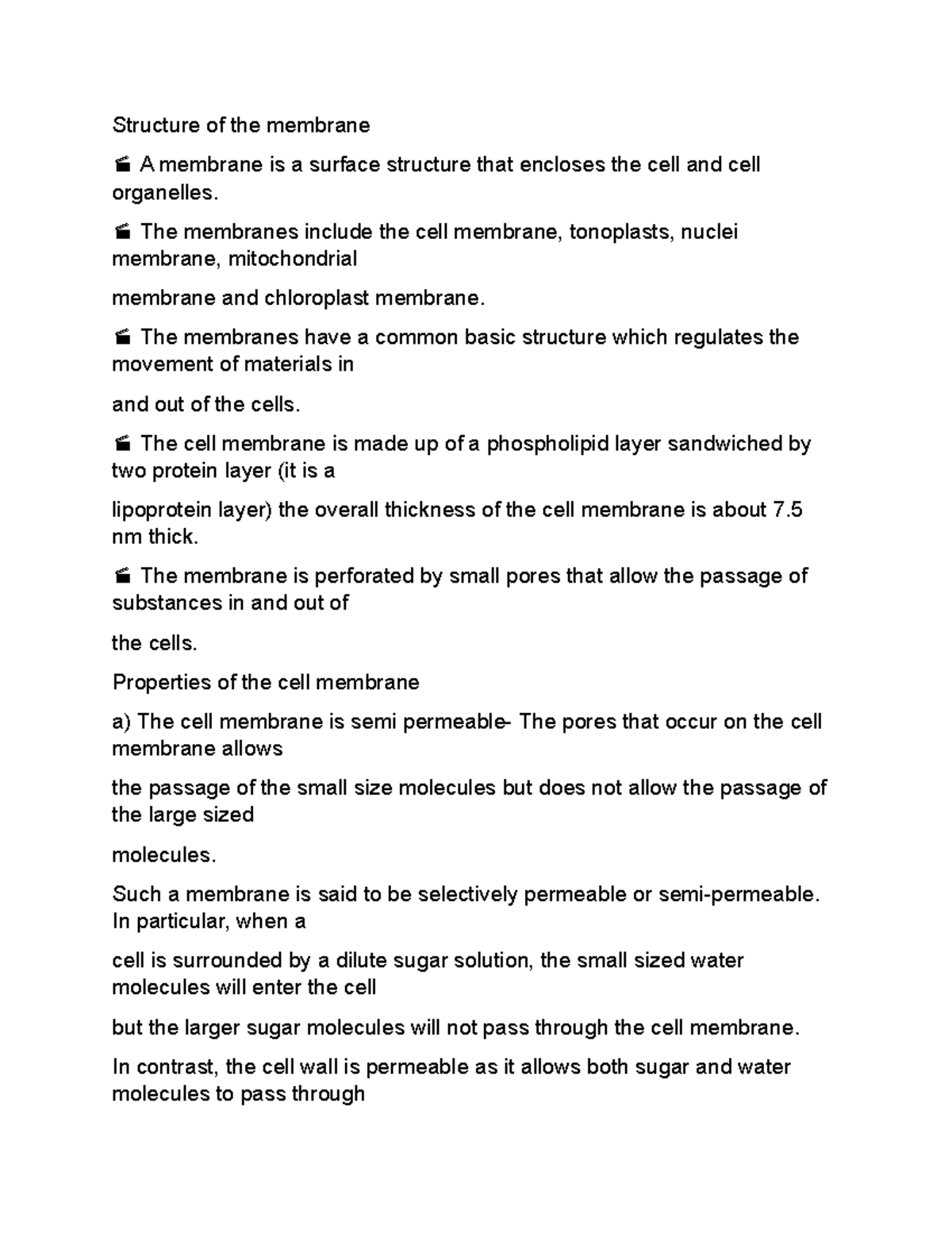 Class notes on Biology (10) - Structure of the membrane A membrane is a ...