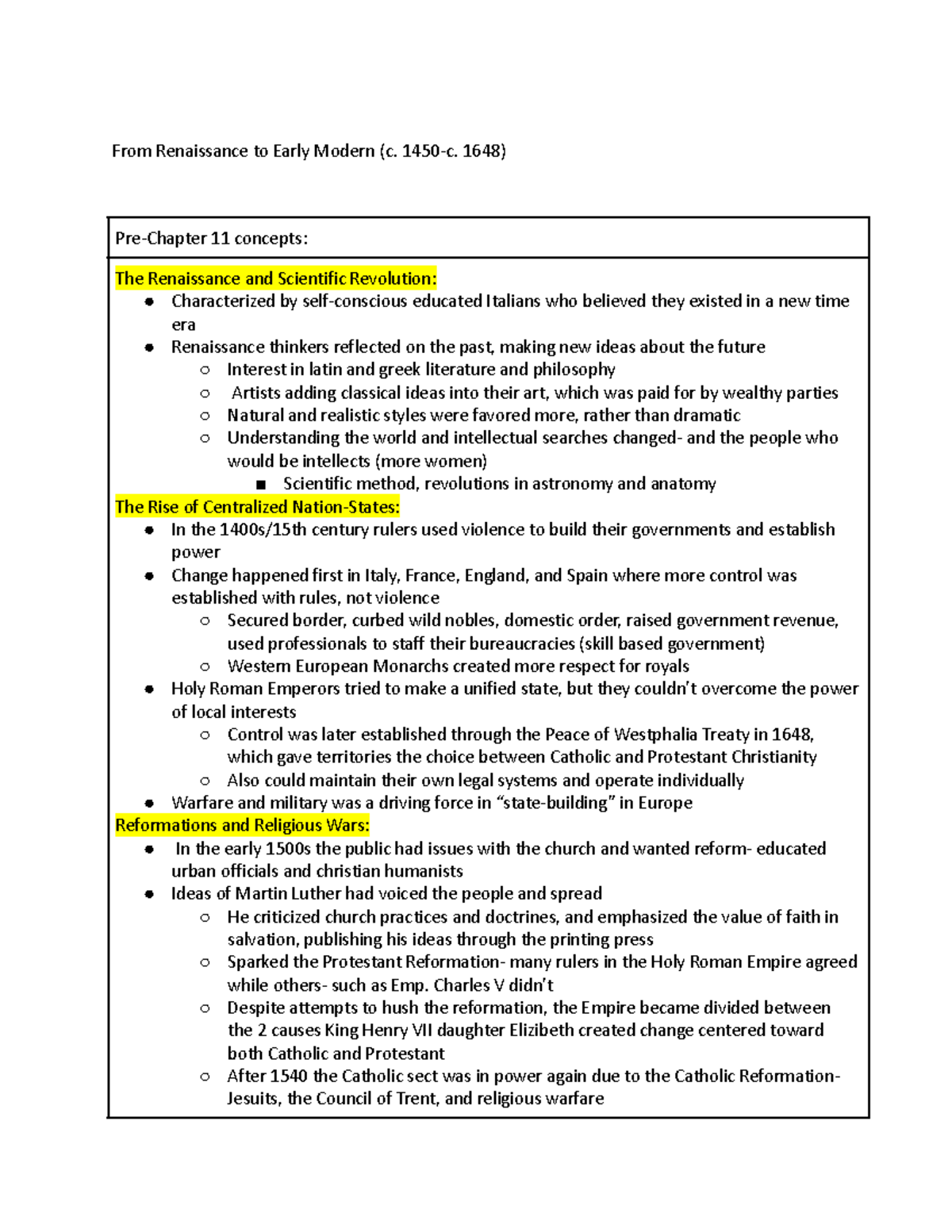 AP Euro Summer Work Notes - From Renaissance to Early Modern (c. 1450-c ...