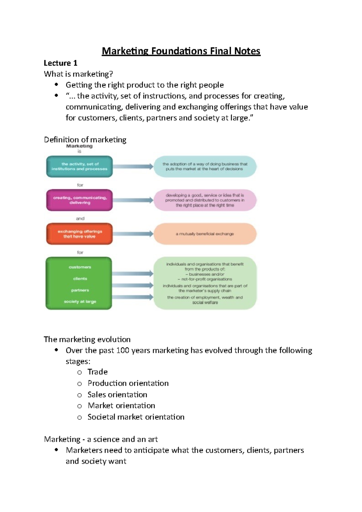 Marketing Foundations Final Notes - Marketing Foundations Final Notes ...