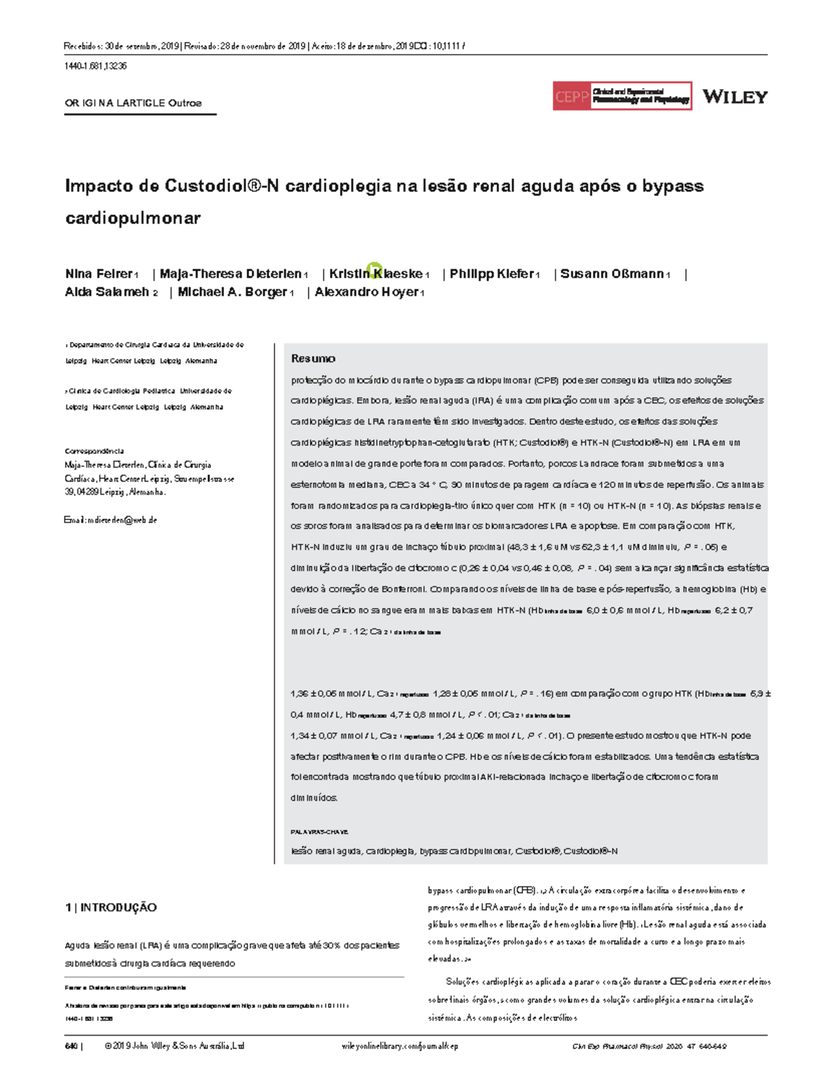 Impact of Custodiol-N cardioplegia on acute kidney injury after ...