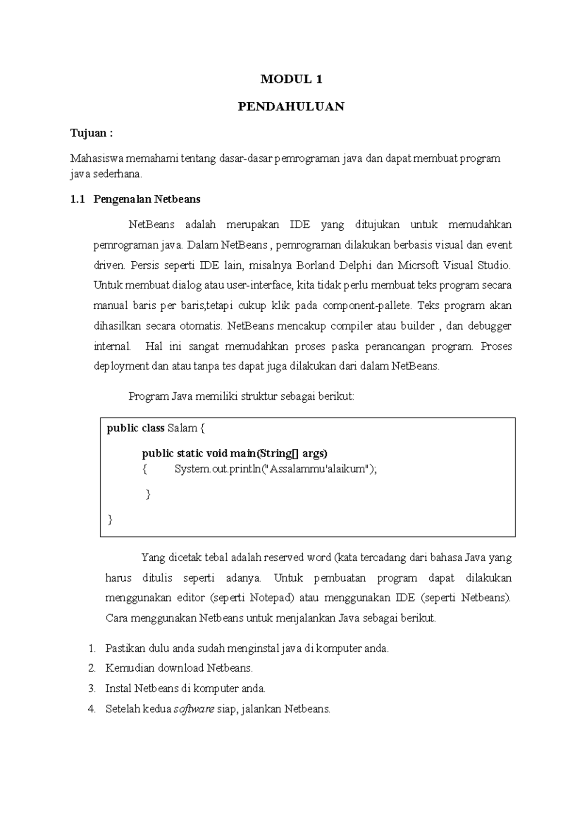 Modul Praktikum - MODUL 1 PENDAHULUAN Tujuan : Mahasiswa memahami tentang dasar-dasar ...