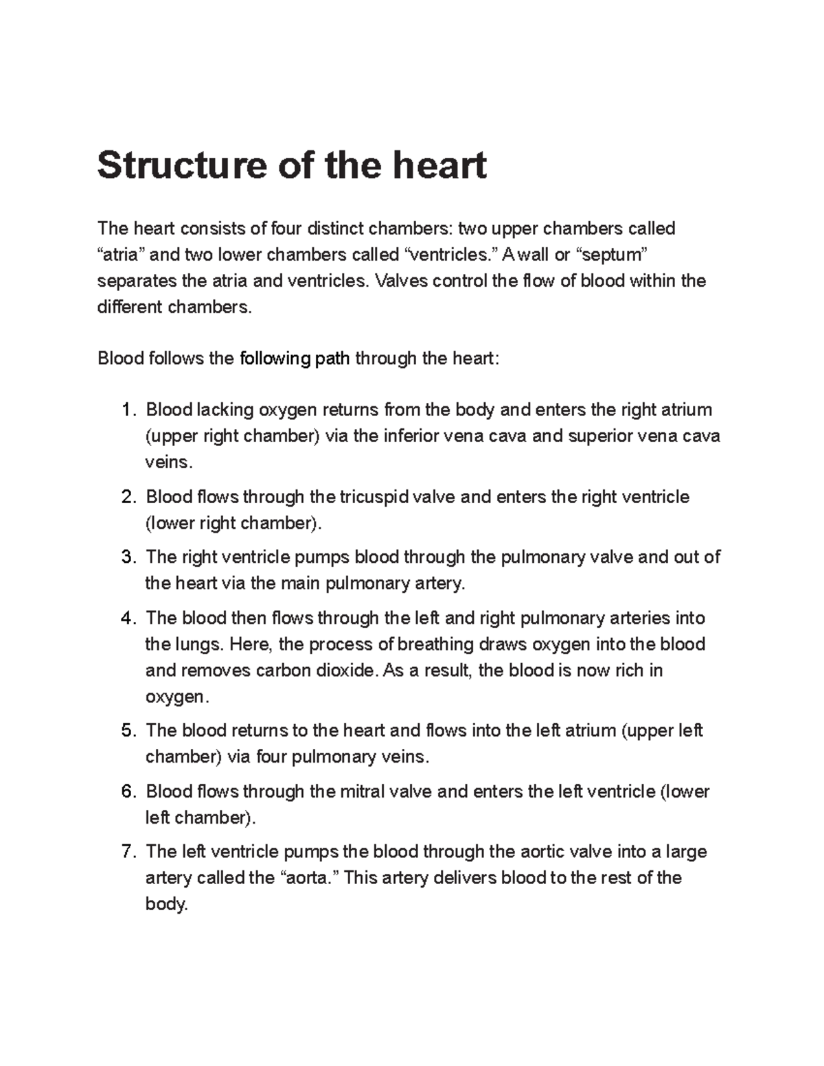 Heart (simple exp) - Structure of the heart The heart consists of four ...