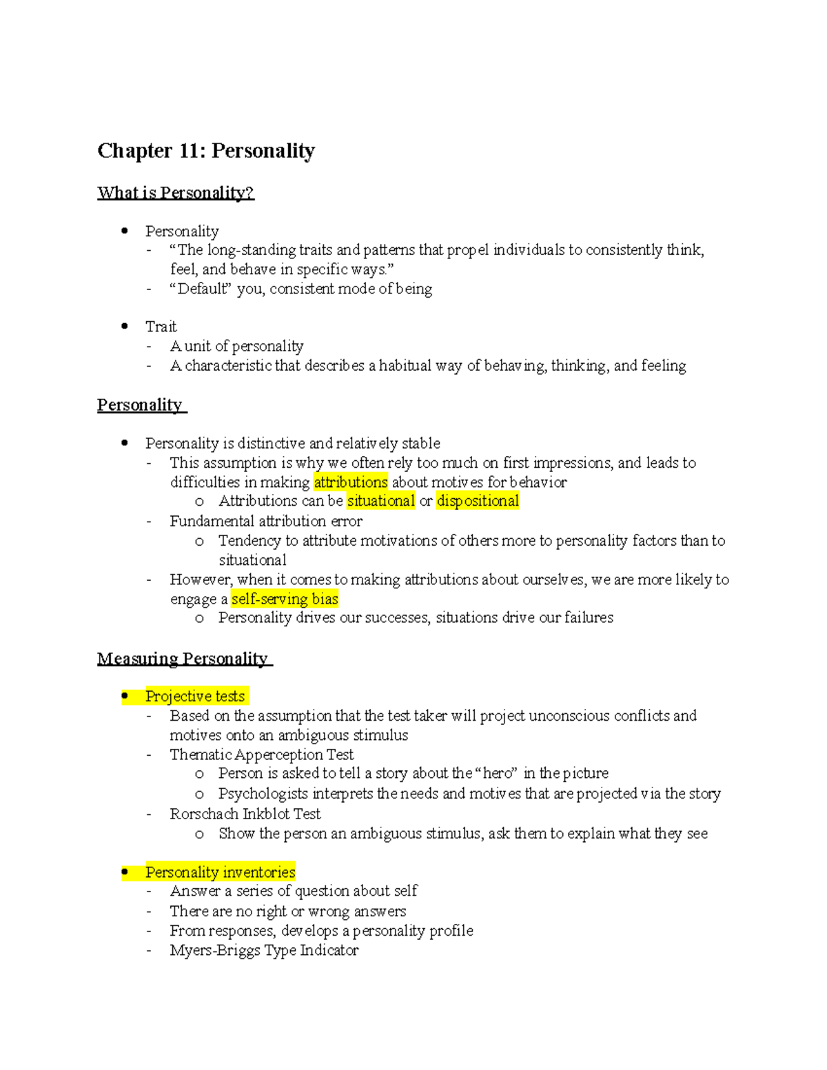 PSY 120 Chapter 11 - Personality Lecture/Book Notes - Chapter 11 ...