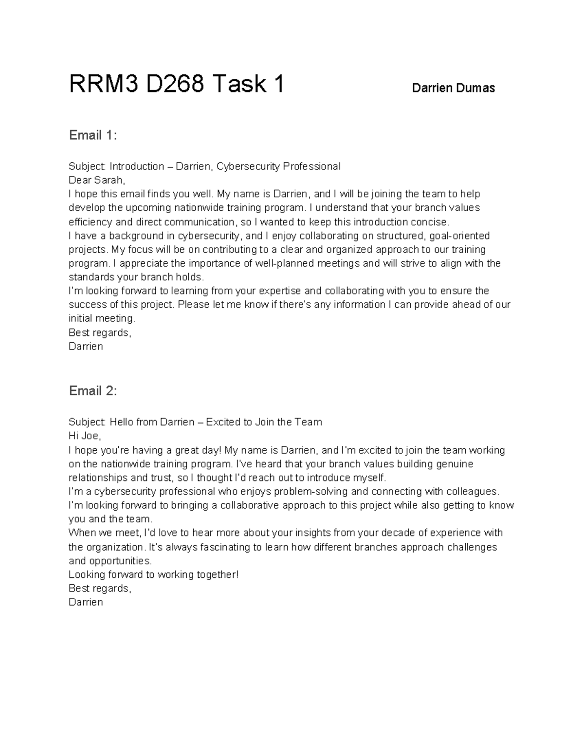 RRM3 D268 Task 1 - Introduction to Communication: Connecting with ...